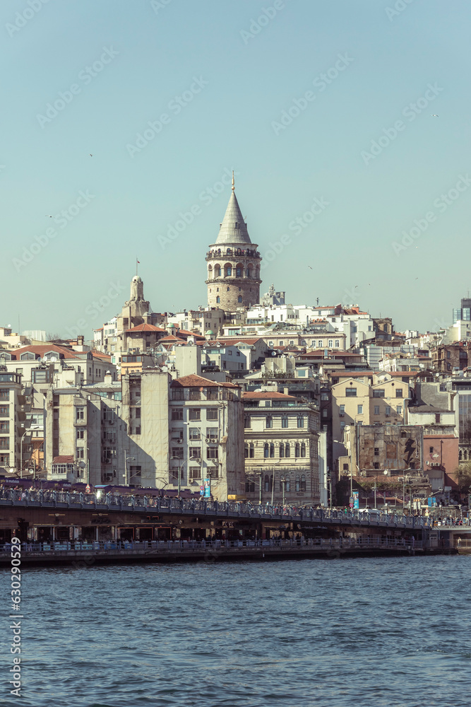 Istanbul, Turkey - 23 April 2023: View of the Galata Tower in Beyoglu ...