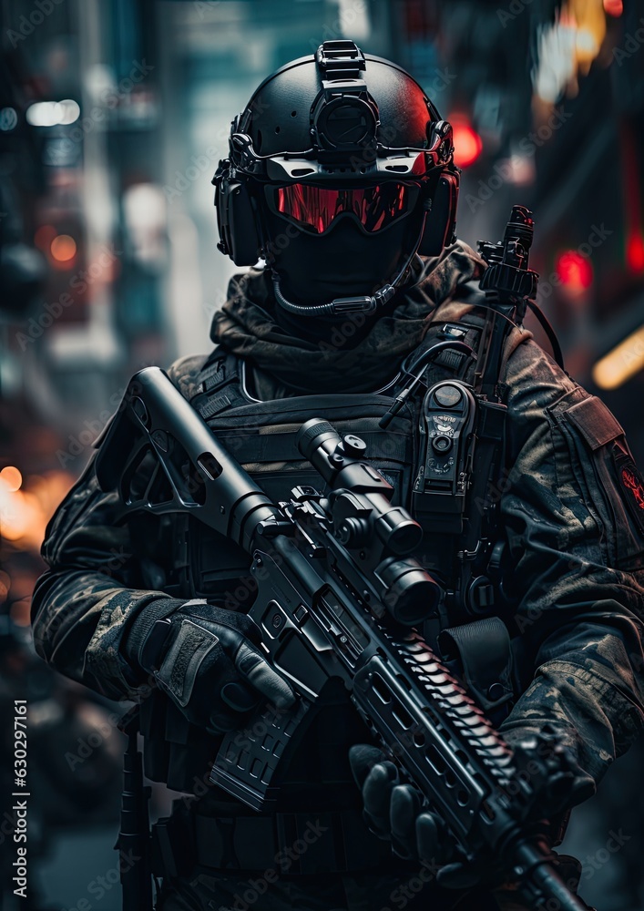 futuristic special forces soldier in full armor - created using ...