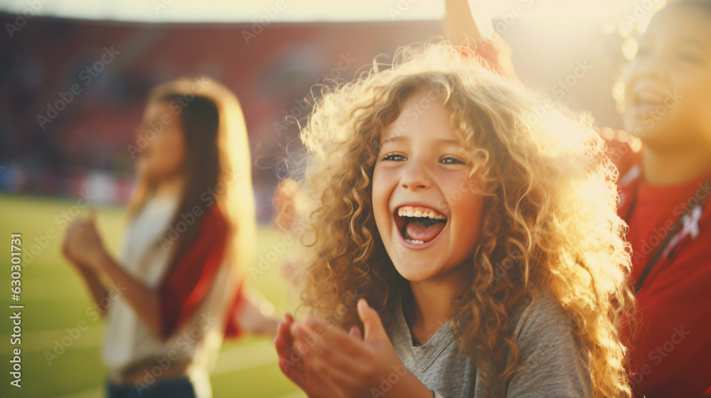 Fans cheering for their team. Smiling, joyful teenage girl high school ...
