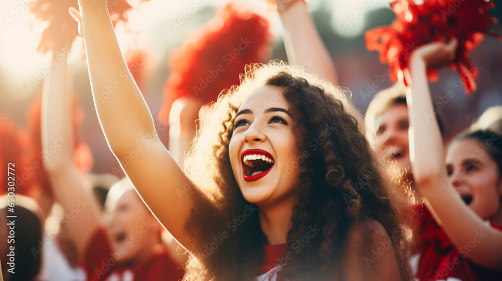 Fans cheering for their team. Smiling, joyful teenage girl high school ...