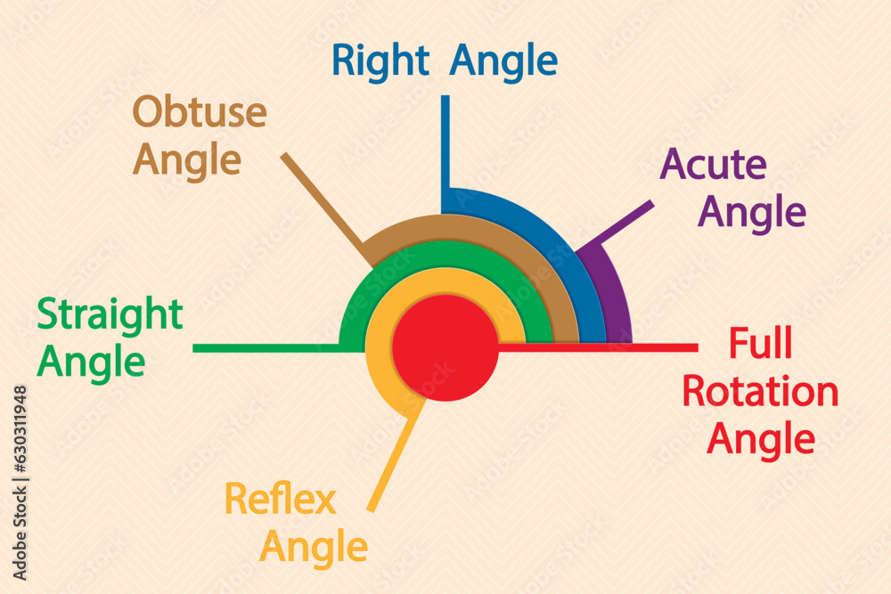 Types of angles. Education, school. Vector illustration. Stock Vector ...