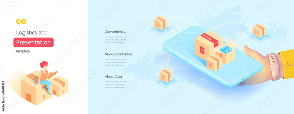 Delivery mobile application template. The hand is holding a smartphone ...