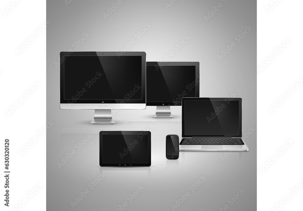 Realistic high detailed vector illustration of electronic devices on ...