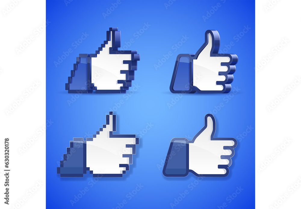 Vector set of high detailed thumb up symbols on blue background. Stock ...