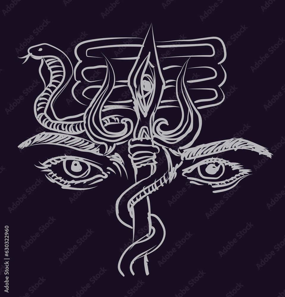 lord shiva eye trishul tattoo with snake Stock Vector | Adobe Stock