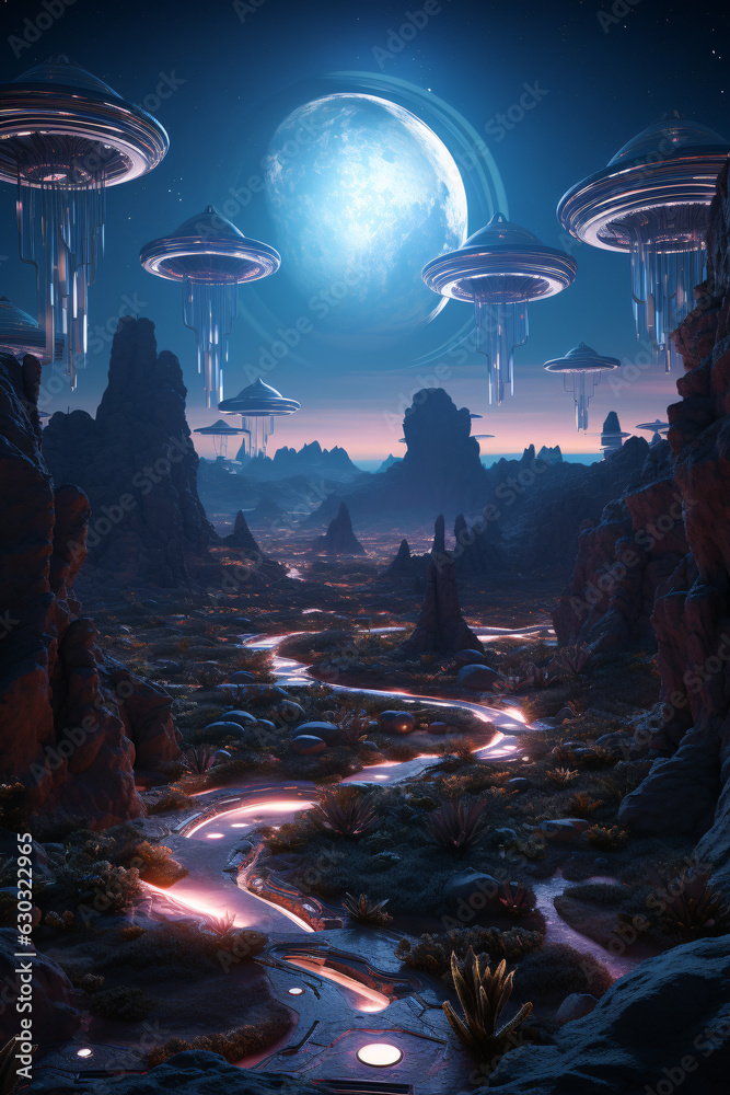 Imaginative depiction of an advanced alien civilization on a distant ...