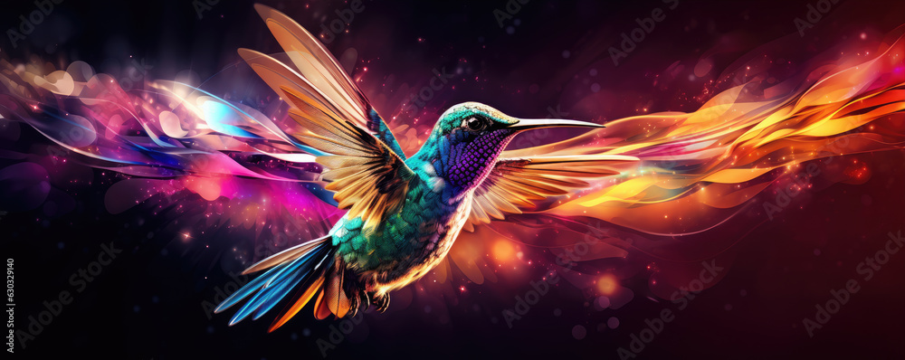 Hummingbird fly on black background. Colibri bird in vivid colors Stock ...