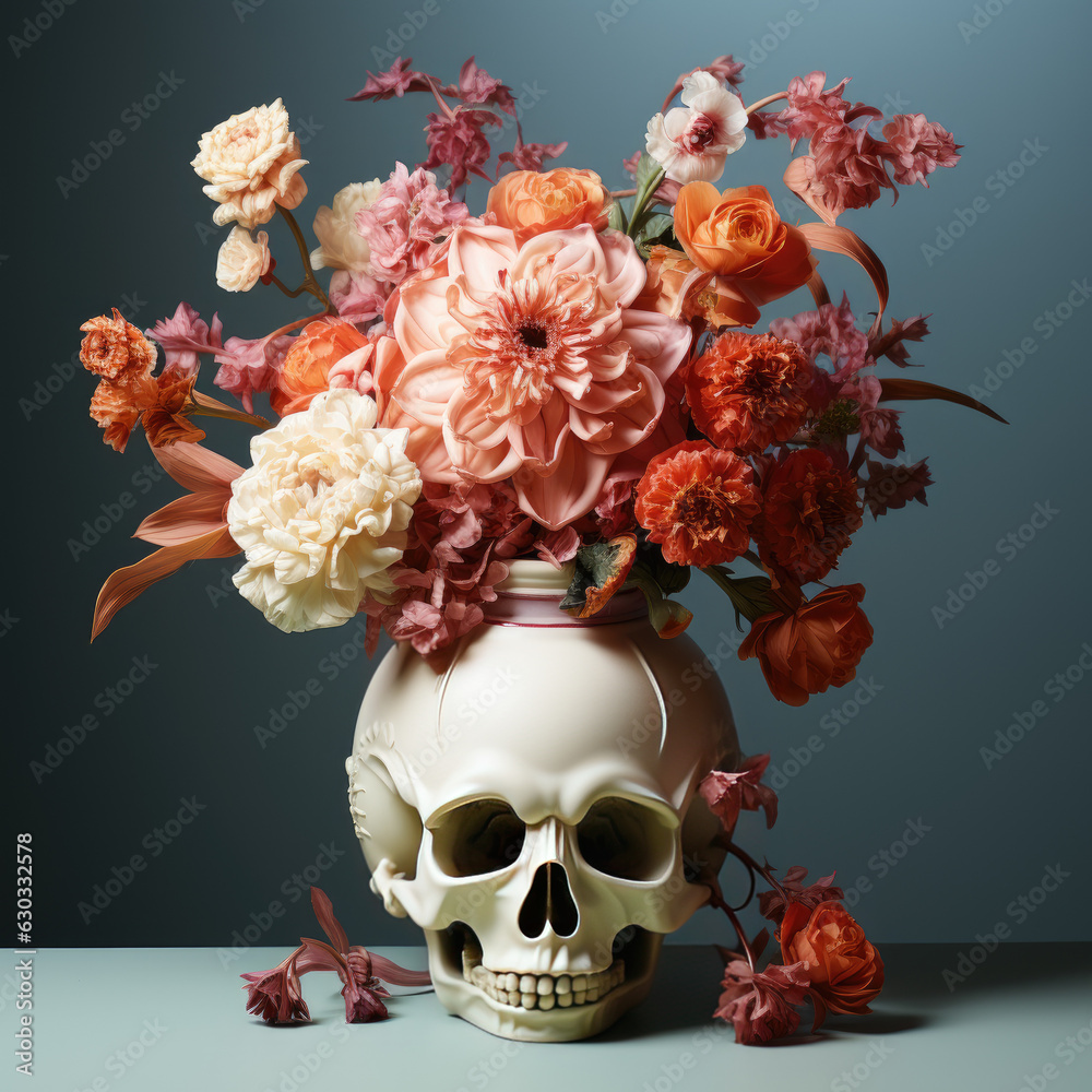 Flower inside human skull, magic stems from powers deep, enclosed and ...