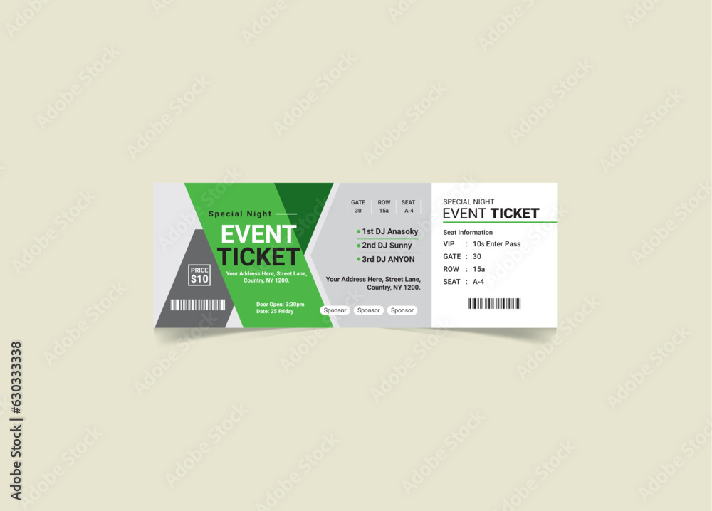 Music, Dance, party, Live Concert entrance vector tickets templates ...