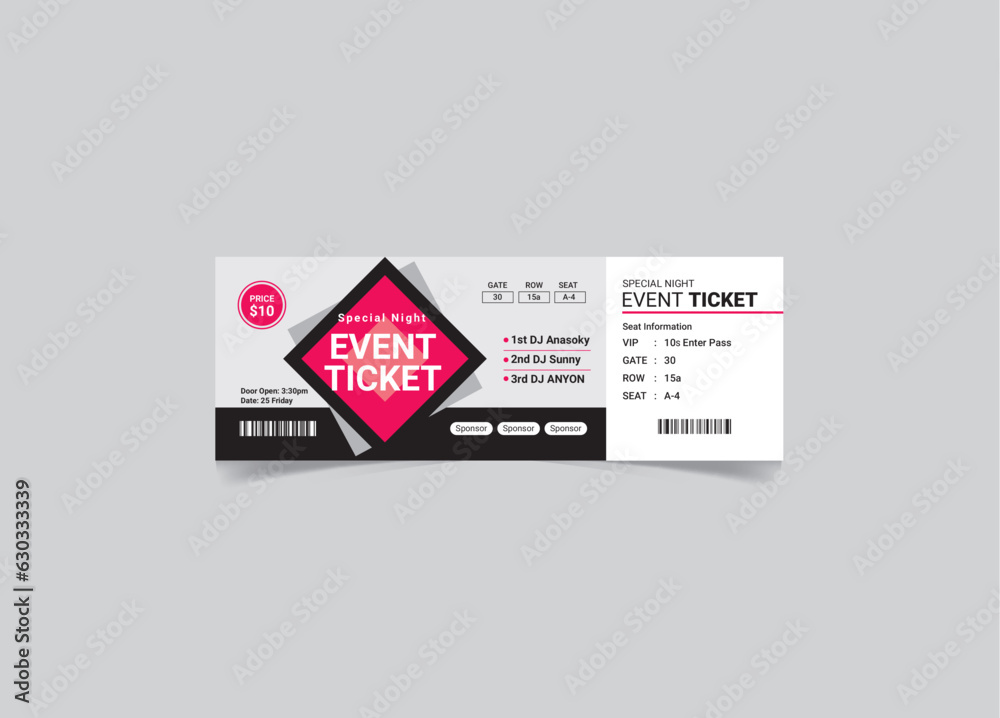 Music, Dance, party, Live Concert entrance vector tickets templates ...