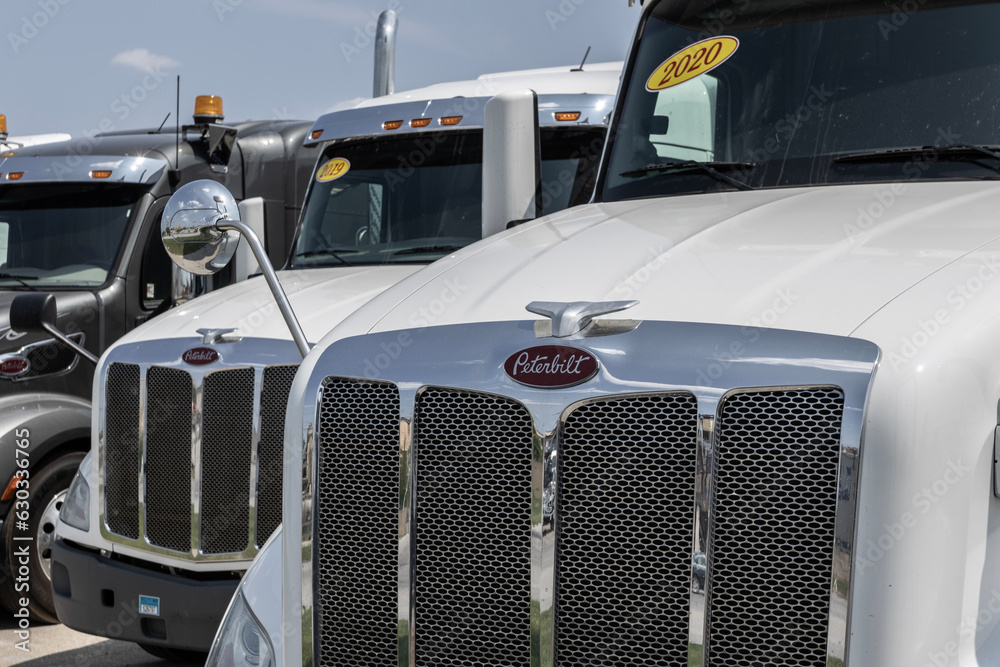 Peterbilt Semi Tractor Trailer Trucks Lined up for sale. Peterbilt is ...