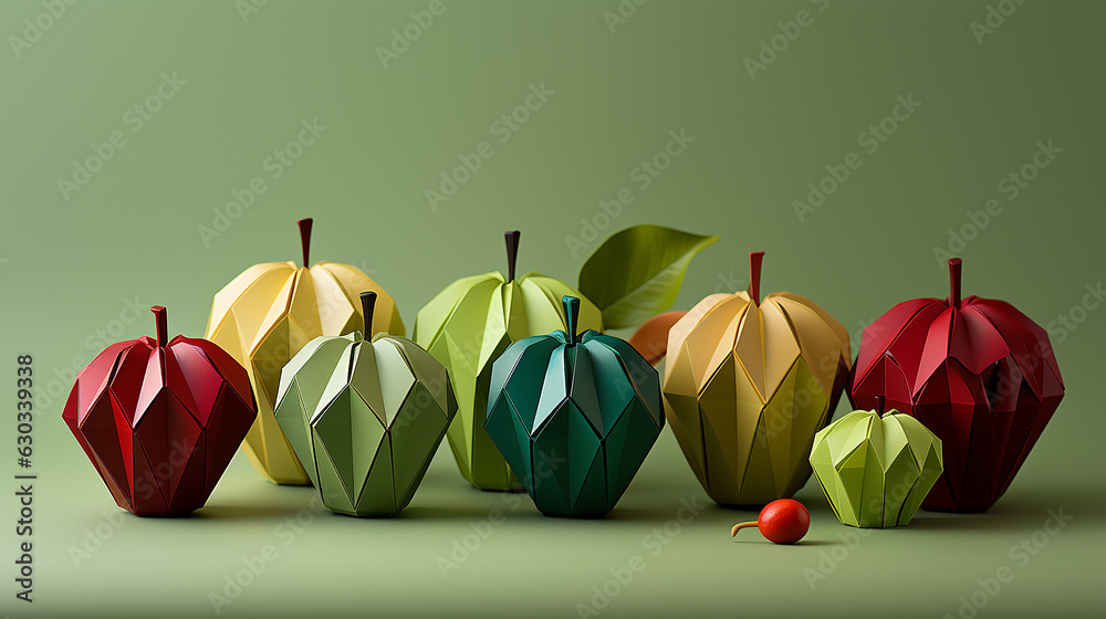 Origami apples showcased against a minimalist background, a symbol of ...