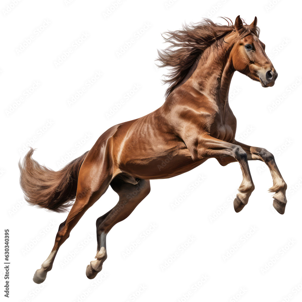 running brown horse isolated on transparent background cutout Stock ...