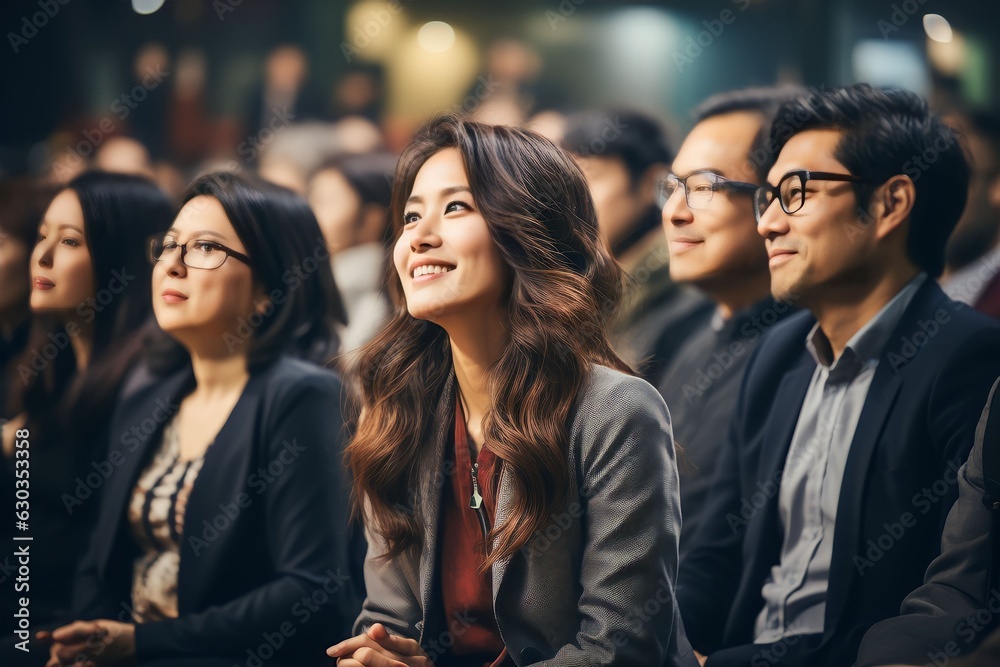 asian people audience sitting in amphitheater watching during panel ...