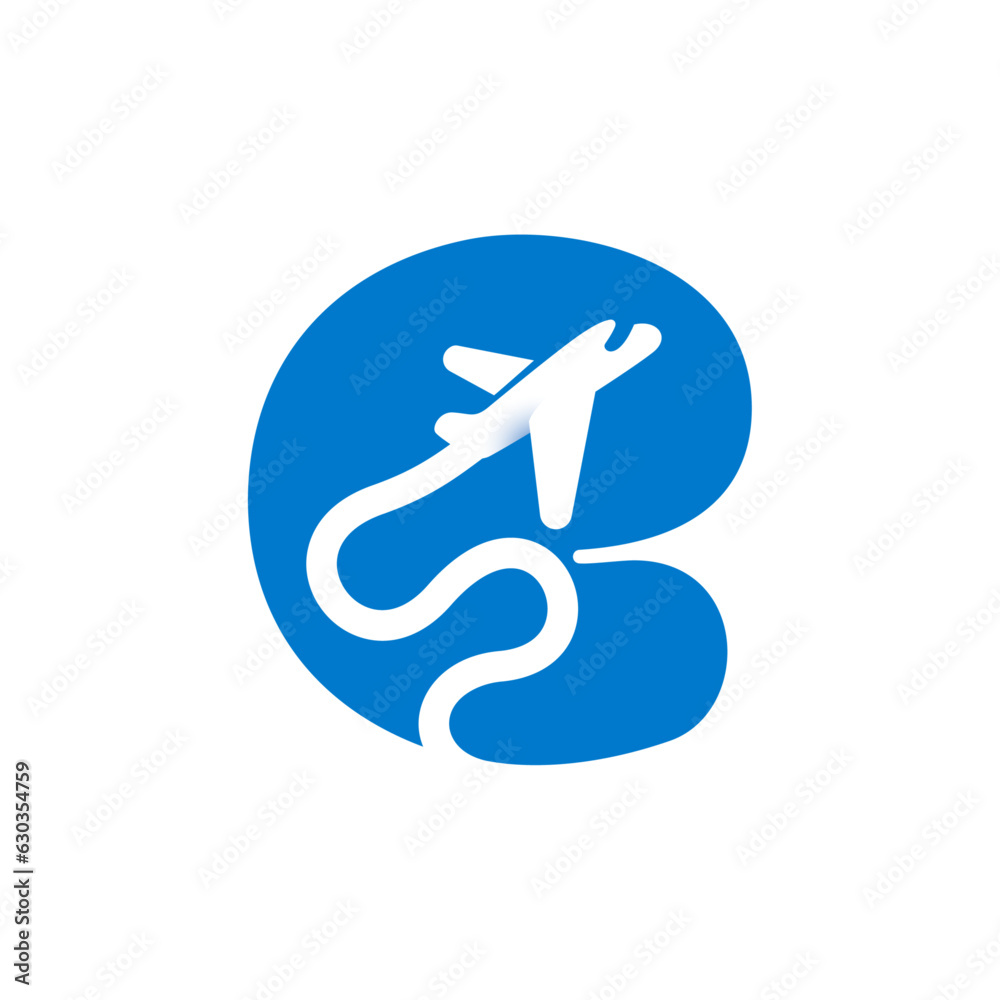 Letter E logo with airplane trail. Negative space style icon. Plane ...