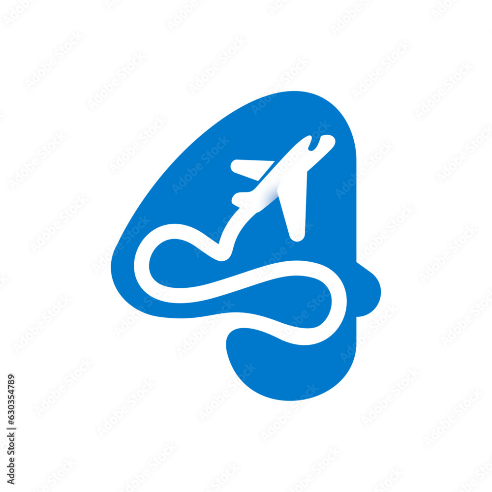 4 logo. Number four with airplane trail. Negative space style icon ...