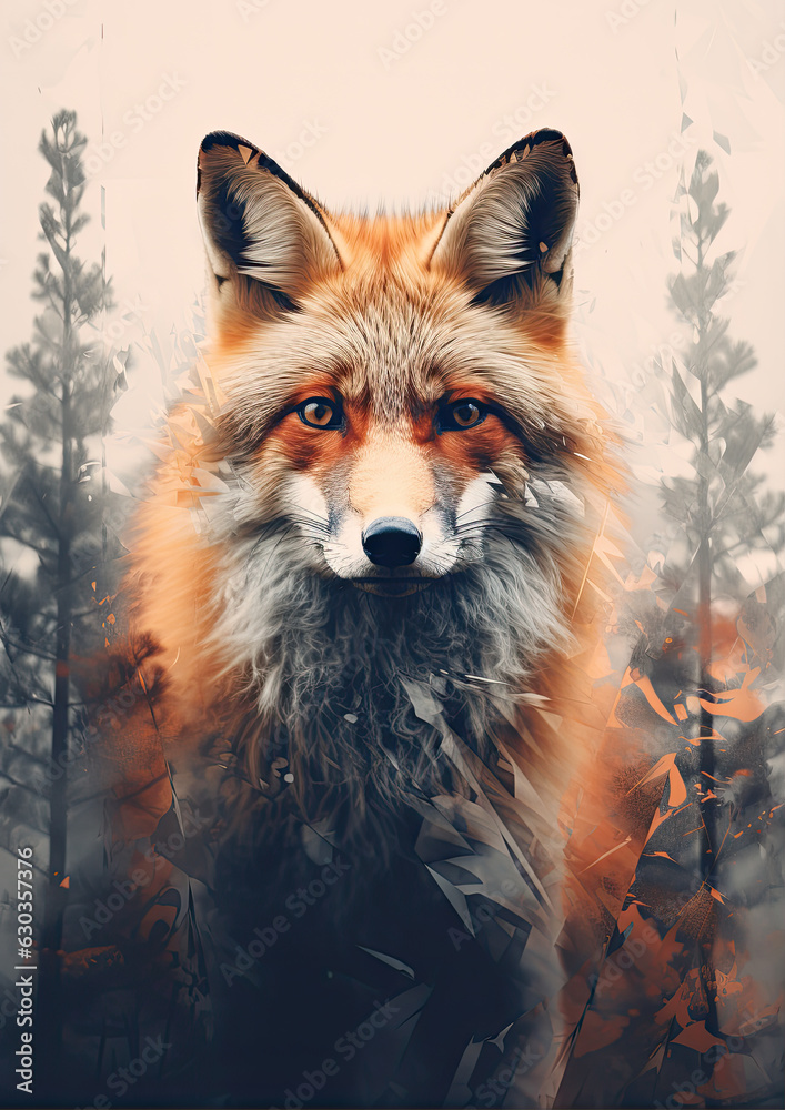 Wild red fox on wite background in wild nature. Fox design or graphic ...