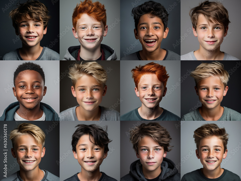 Collage of ethnically different happy children boy, people modern ...