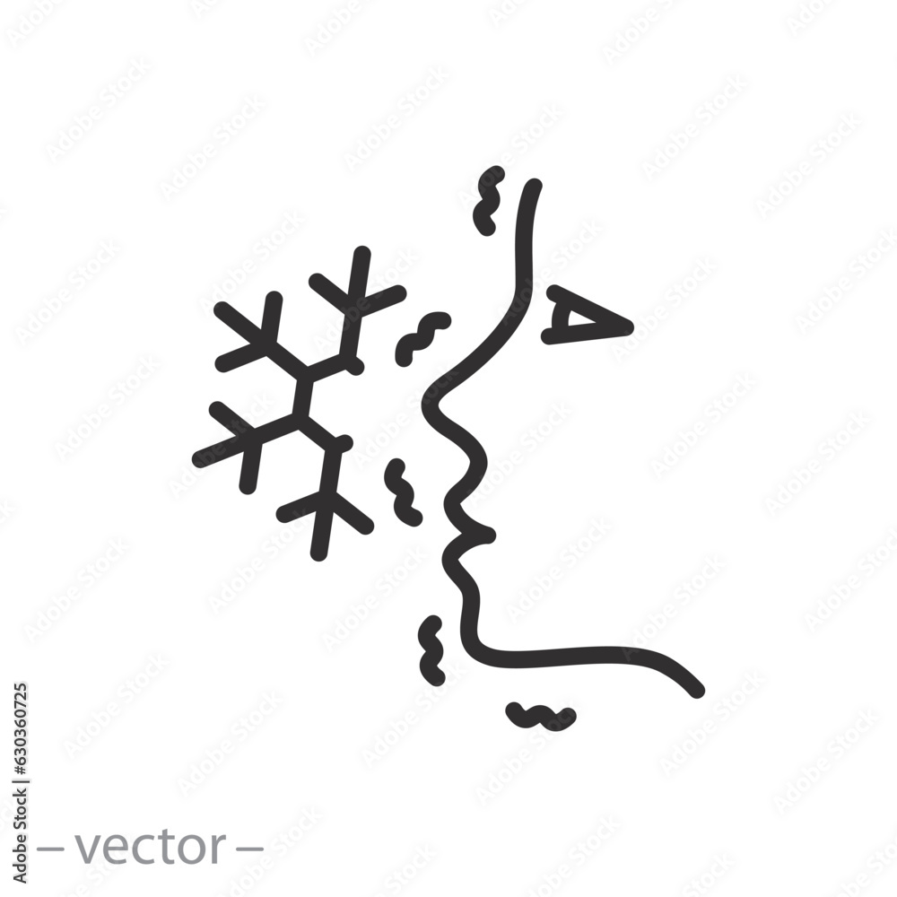 icon of symptom frostbite of the face, body skin hypothermia, thin line ...