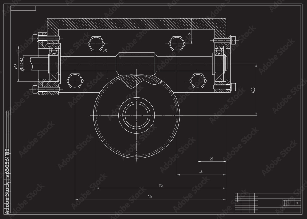 Vector engineering cad drawing of a mechanical part (steel shaft) with ...