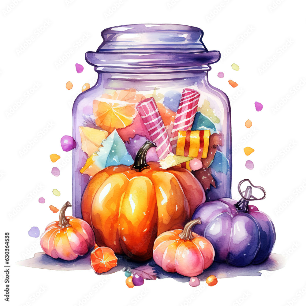 Halloween candy, Halloween candy jar, Candy Jar Treats Watercolor ...