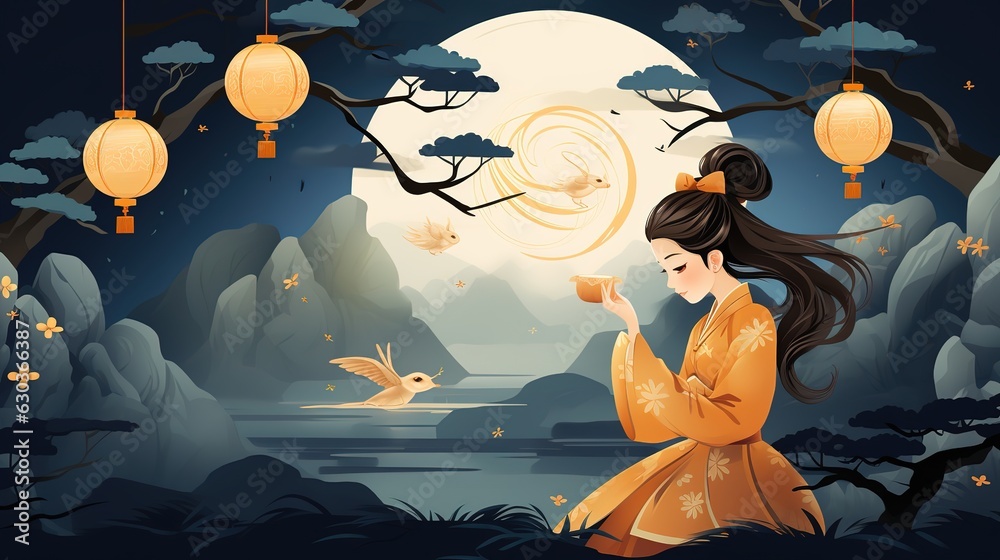 Cartoon illustrations celebrating the mid-autumn Festival.AI generated ...