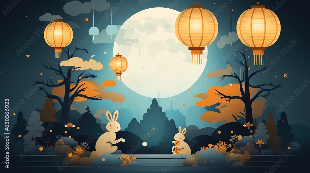 Cartoon illustrations celebrating the mid-autumn Festival.AI generated ...