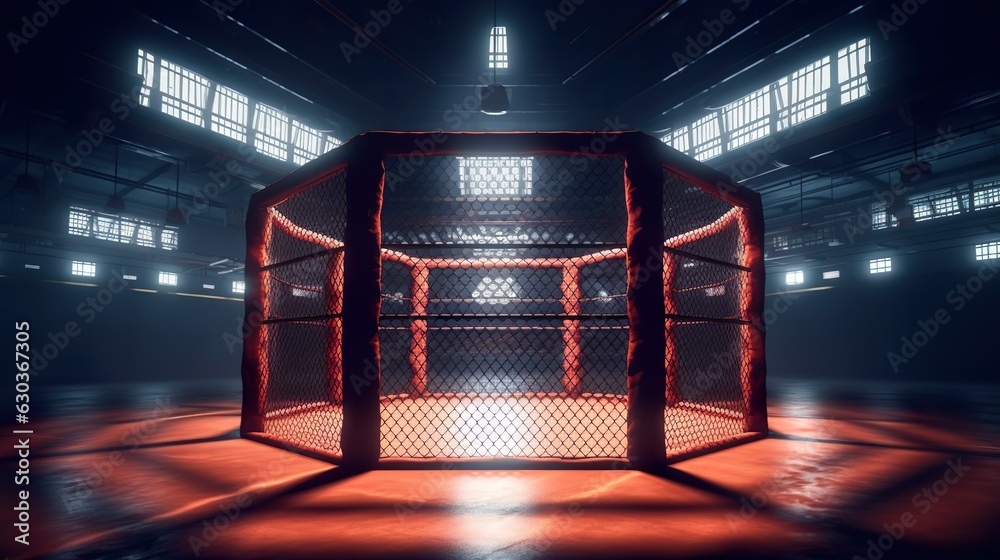 Empty MMA Fighting cage made with Ai generative technology, Property is ...