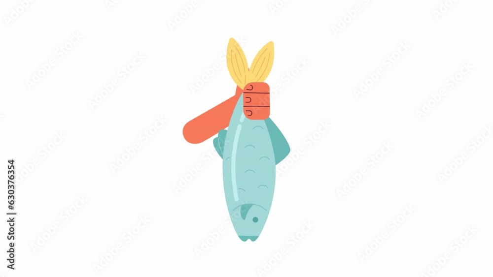Video Stock Fish in hand 2D character hand animation. Seafood ...