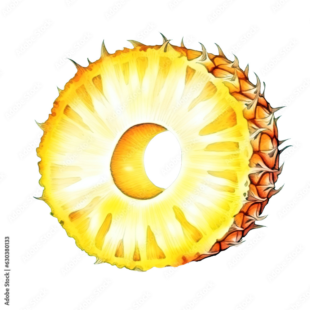Fresh round pineapple slice Clipart, Watercolor Pineapple Fruit Clipart ...
