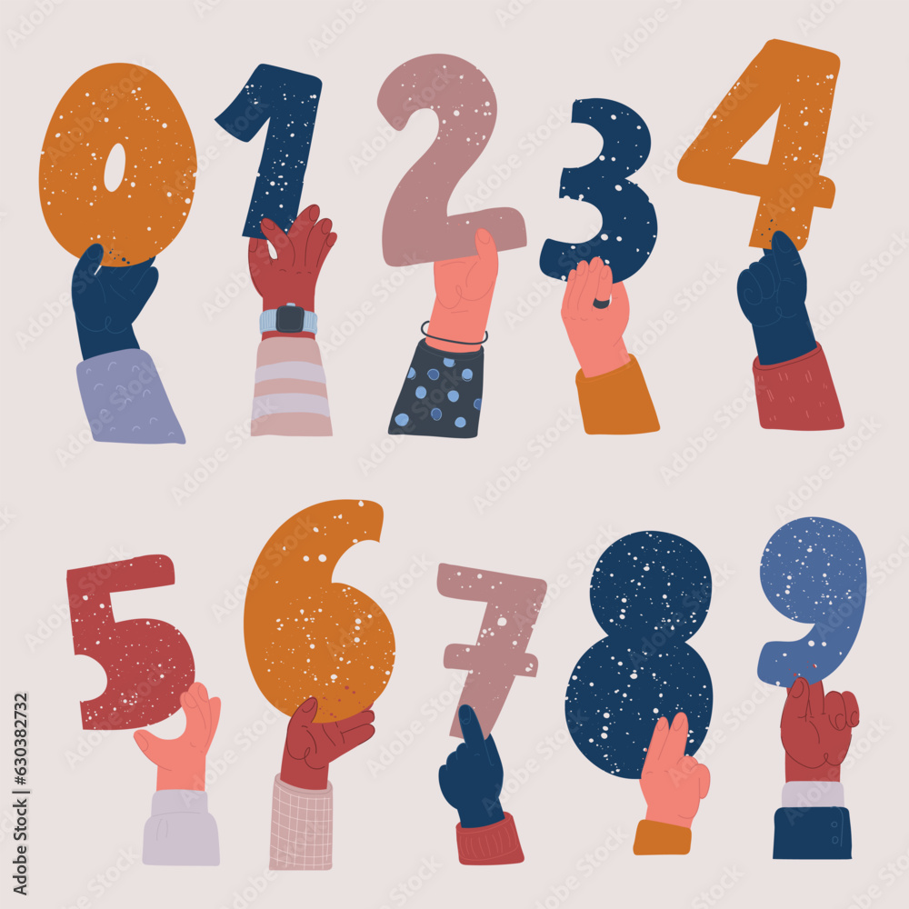 Vector illustration of Collection hands holding scores number in ...