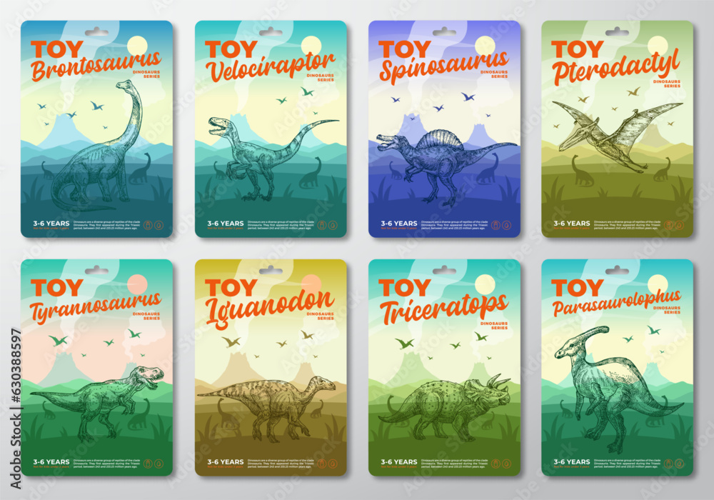 Dinosaur Toy Product Labels Template Set Abstract Vector Packaging ...