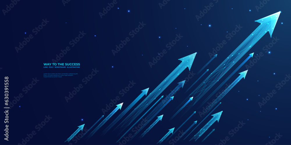 Digital bunch of glowing arrows up diagonally. Abstract boosting ...