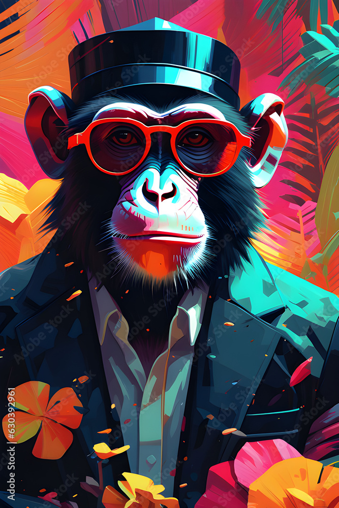 Generative AI Illustration of a Colorful monkey drawing dressed in a ...