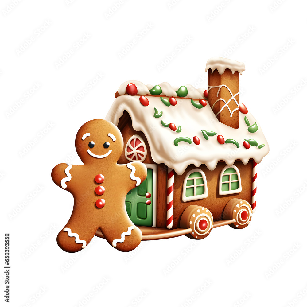 Cartoon clipart of a gingerbread man waving from a sleigh Stock Photo ...
