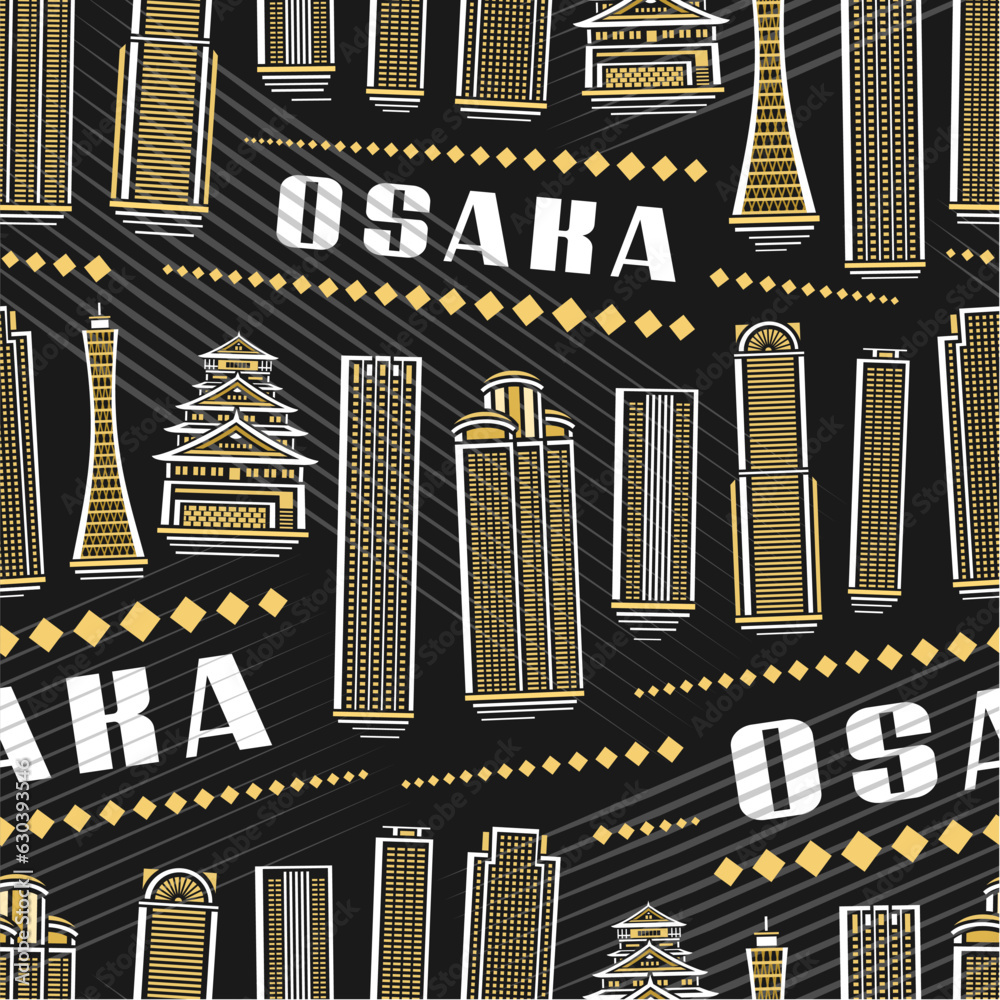 Vector Osaka Seamless Pattern, square repeat background with ...