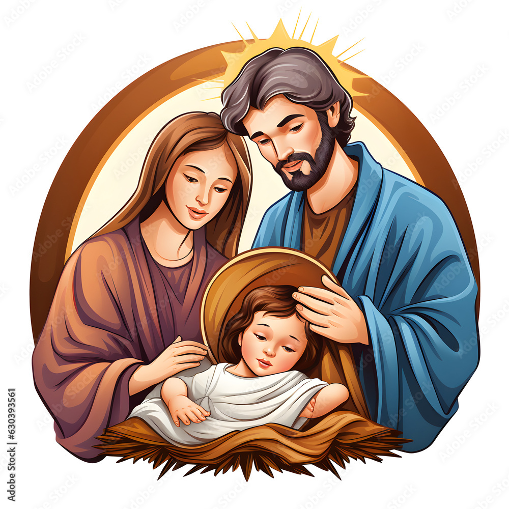 Cartoon clipart of a Nativity scene with baby Jesus, Mary, and Joseph ...