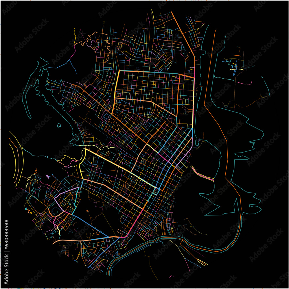 Colorful Map of Iquitos with all major and minor roads. Stock Vector ...