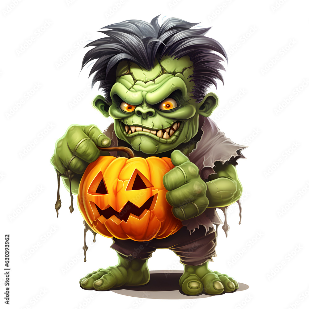 Cartoon clipart of Frankenstein's monster holding a jack-o'-lantern ...