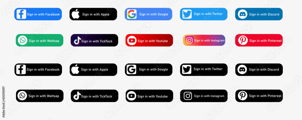 Continue with a set of colorful realistic buttons Google, Facebook ... Continue with a set of colorful realistic buttons Google, Facebook ...