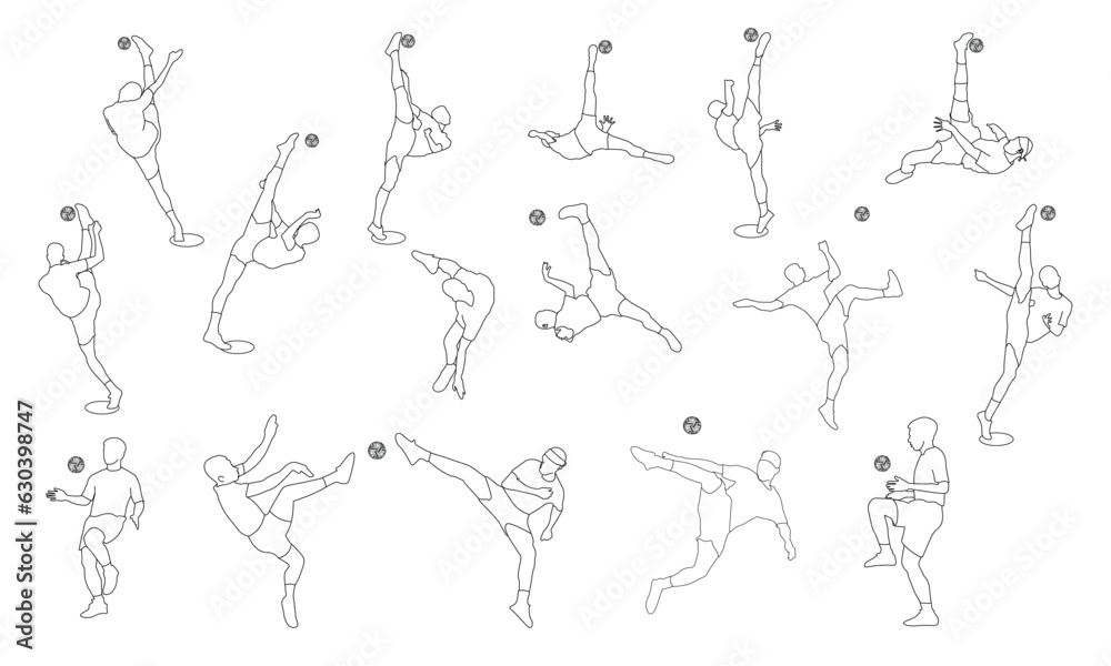 Vector. Set of line drawings of male sepak takraw players. sepak takraw ...