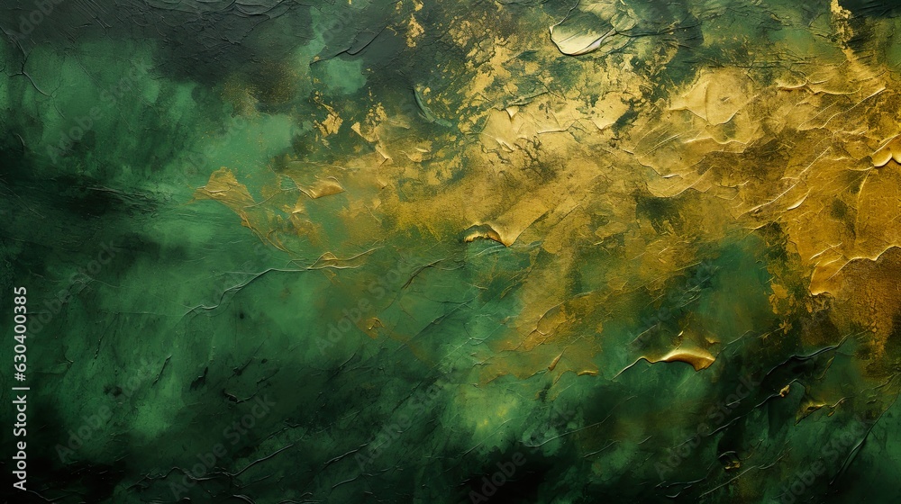 Distressed painted antique wall in green, pine green and gold texture ...