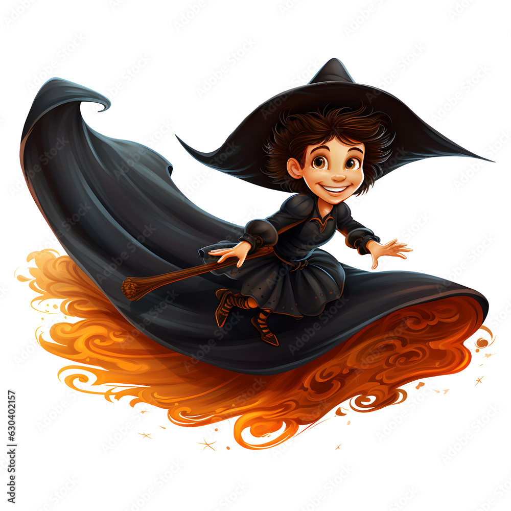Cartoon clipart of friendly witch riding a magical flying carpet ...