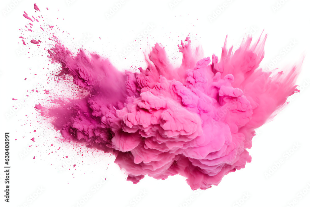 Pink paint color powder explosion smoke cloud isolated on transparent ...