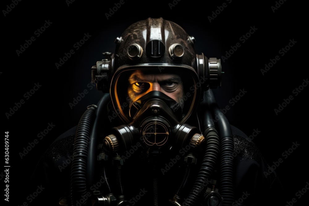 Concentrated Man Diver Standsa Black Background . Striking A Power Pose ...