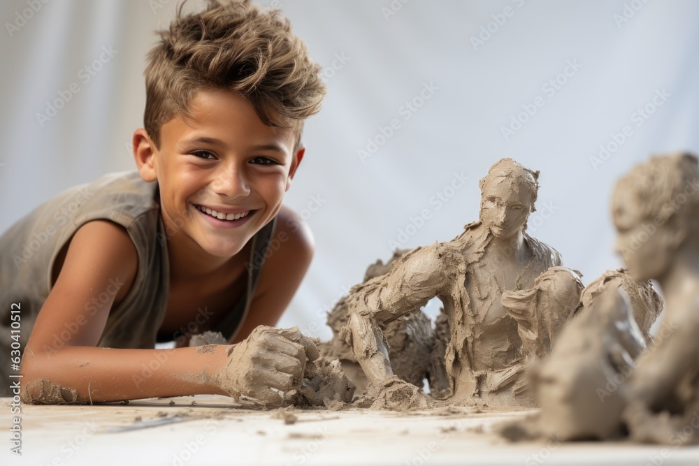Very Happy Boy A Skilled Ceramic Artist Molding Clay Into Beautiful ...