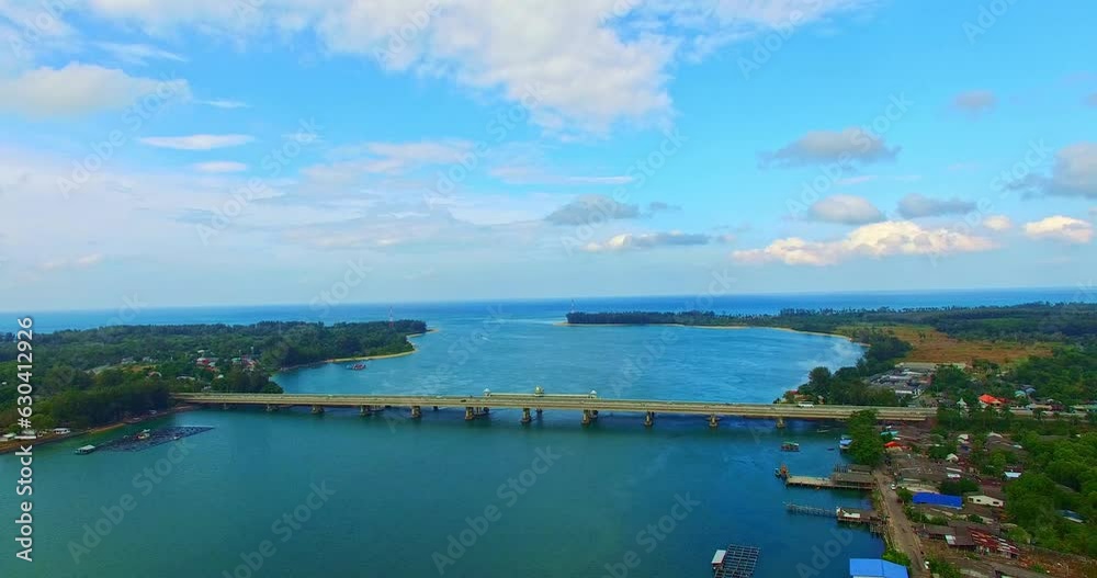 .Aerial view beautiful Sarasin bridge on the blue sea..Sarasin bridge ...