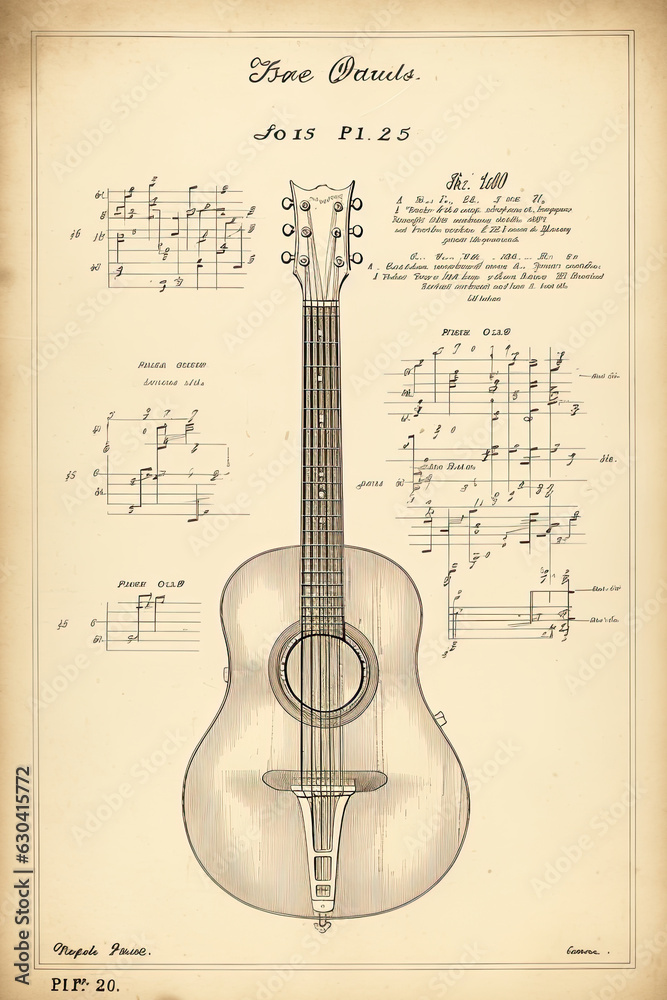 Acoustic guitar sketch drawing. Poster design. Generative Ai Stock ...