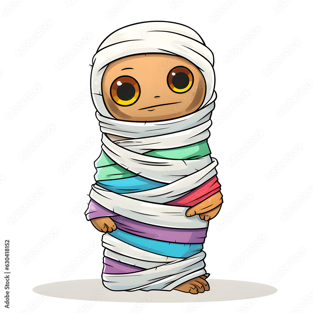 Cartoon clipart of mummy wrapped in rainbow bandages, transparent ...