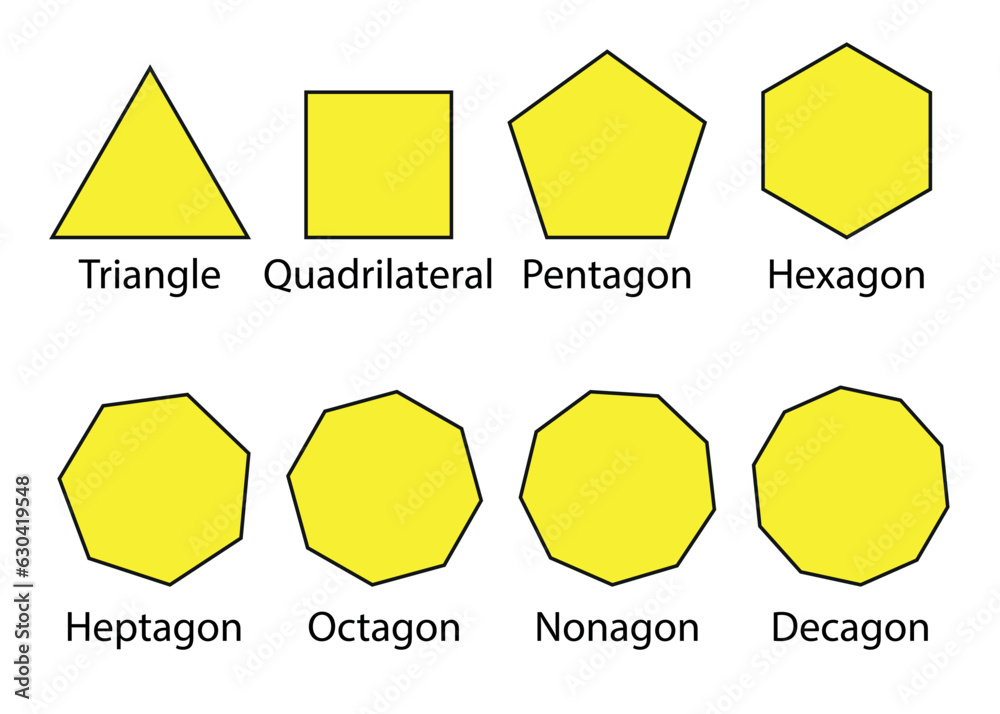 Mathematical shapes, types of polygon vector illustration white ...